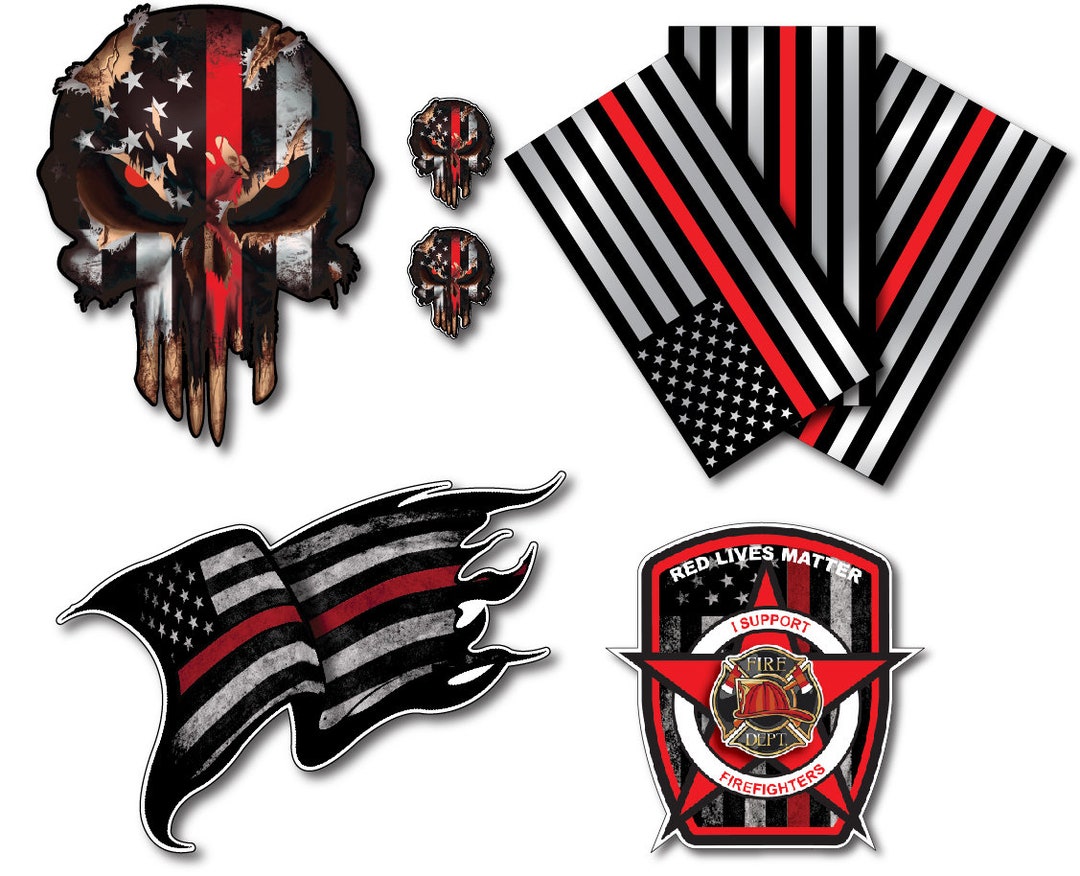 Variety Pack of Thin Red Line Skull Firefighter Fire Department Fire ...