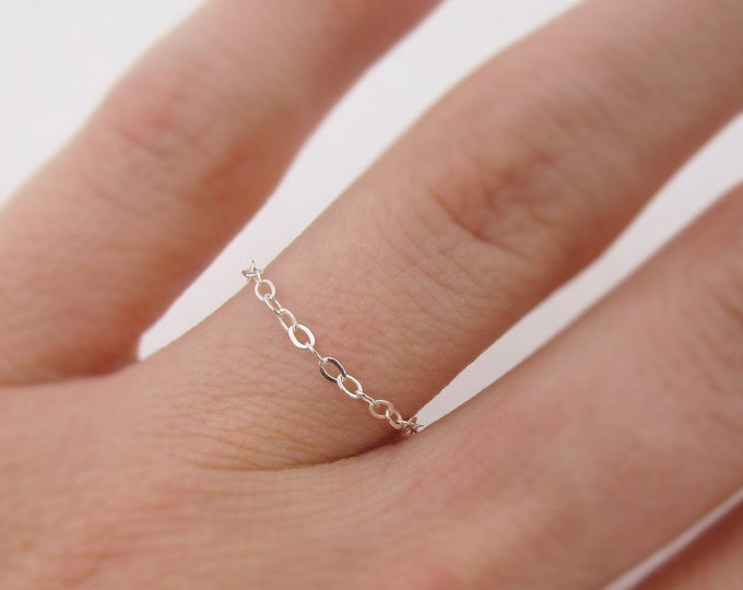 Sterling Silver Chain Ring, Dainty Thin Ring, Stackable Stacking Rings ...