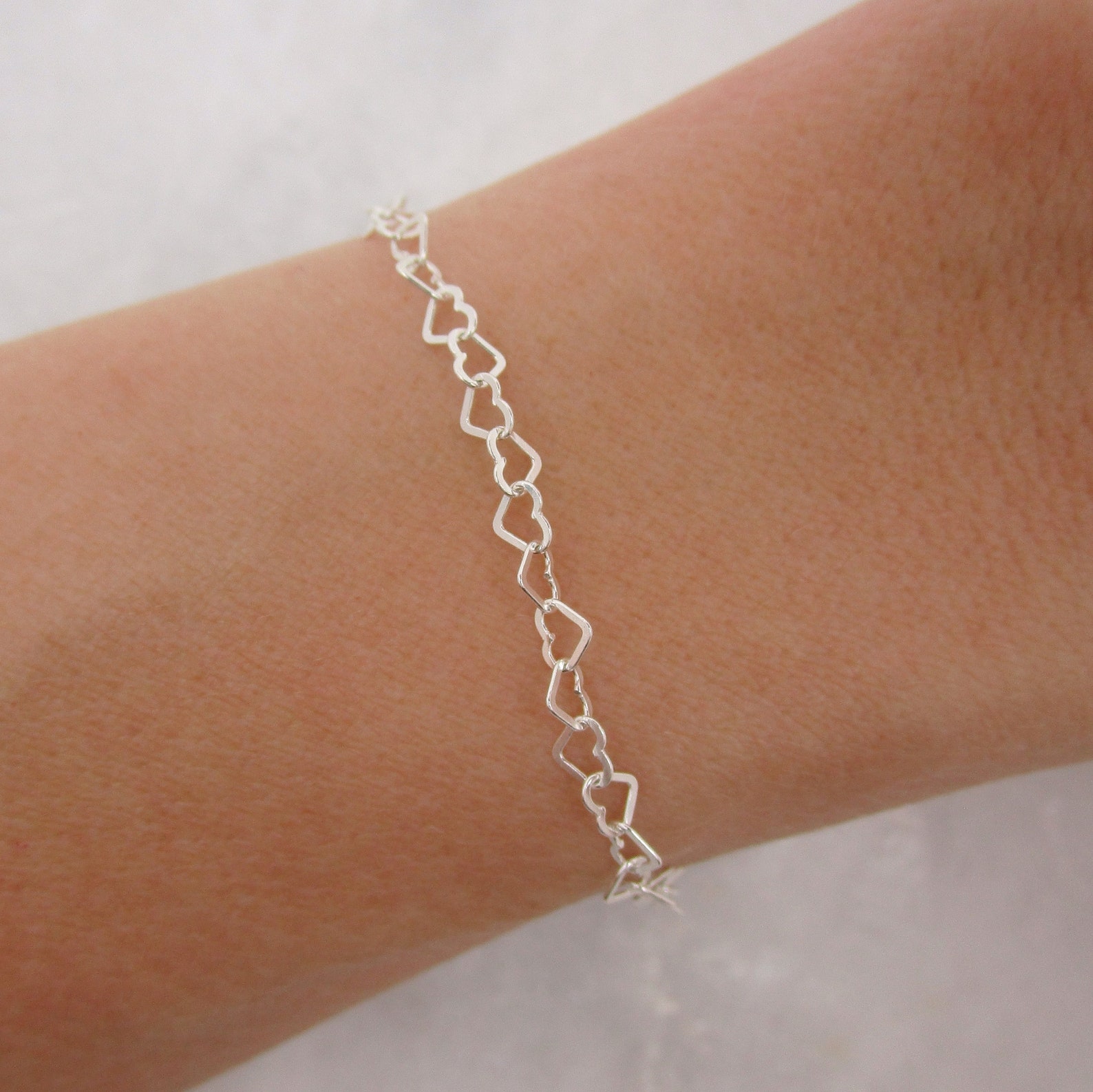 925 Sterling Silver Heart Chain Bracelet, Tiny Heart Links, Valentines ...