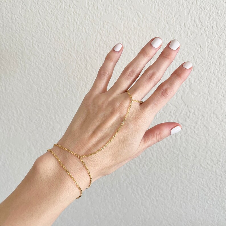 Gold Hand Chain Bracelet, 14K Gold Filled, Finger Ring - Etsy