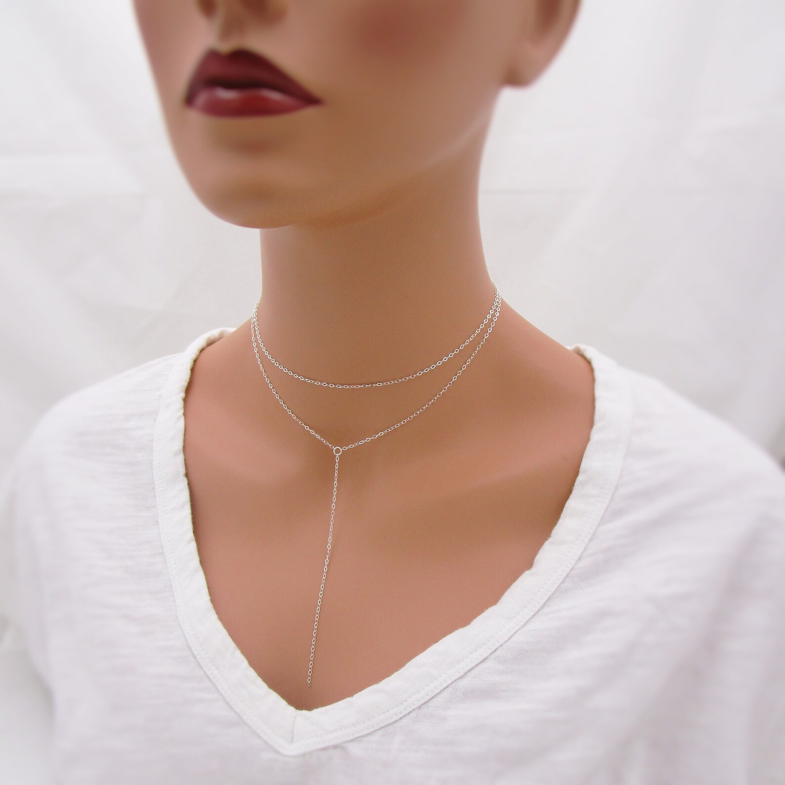 Sterling Silver Lariat Necklace, Layering Necklace Set of 2, Lariat Y ...