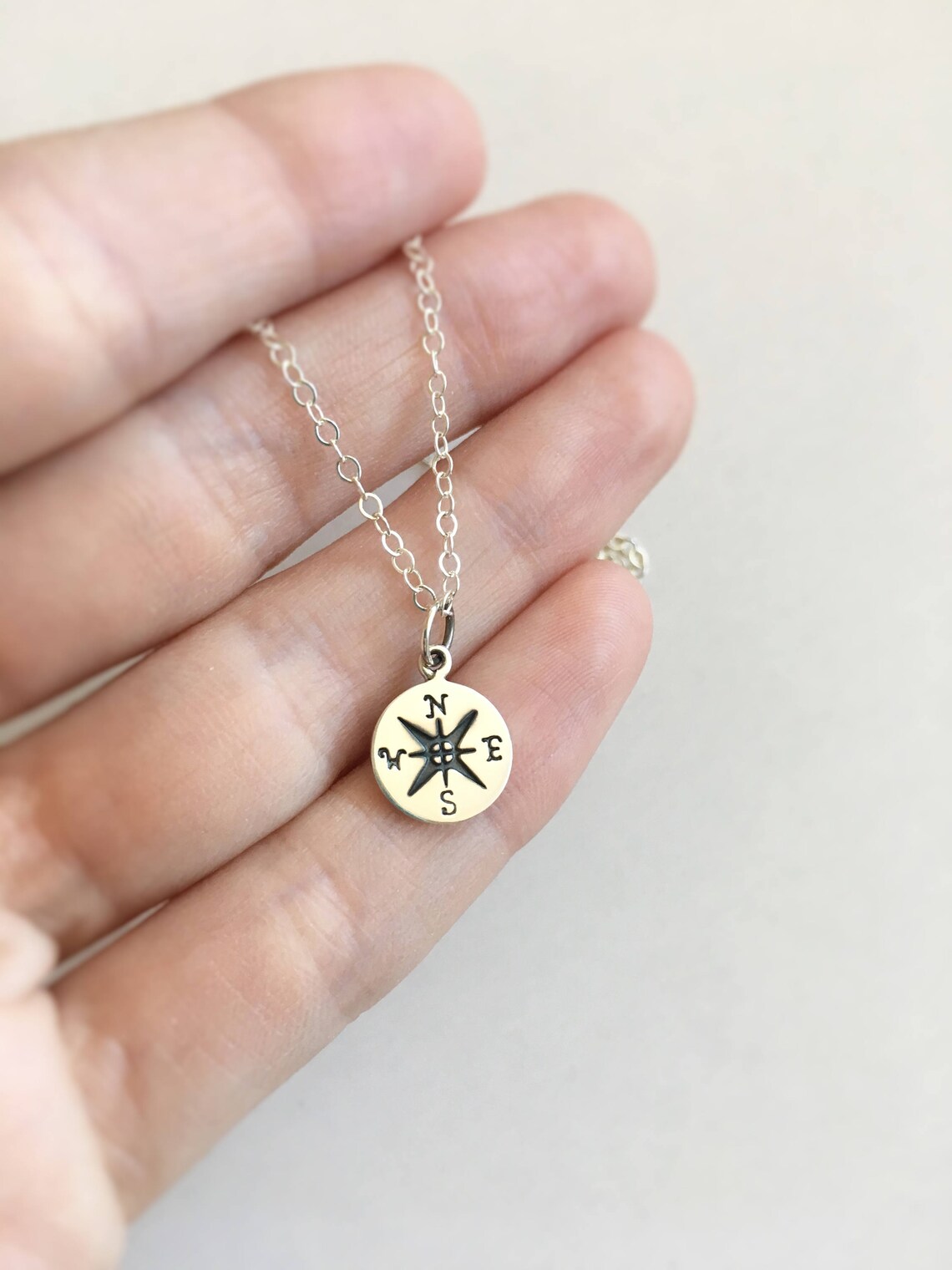Tiny Compass Rose Necklace in Sterling Silver - Etsy