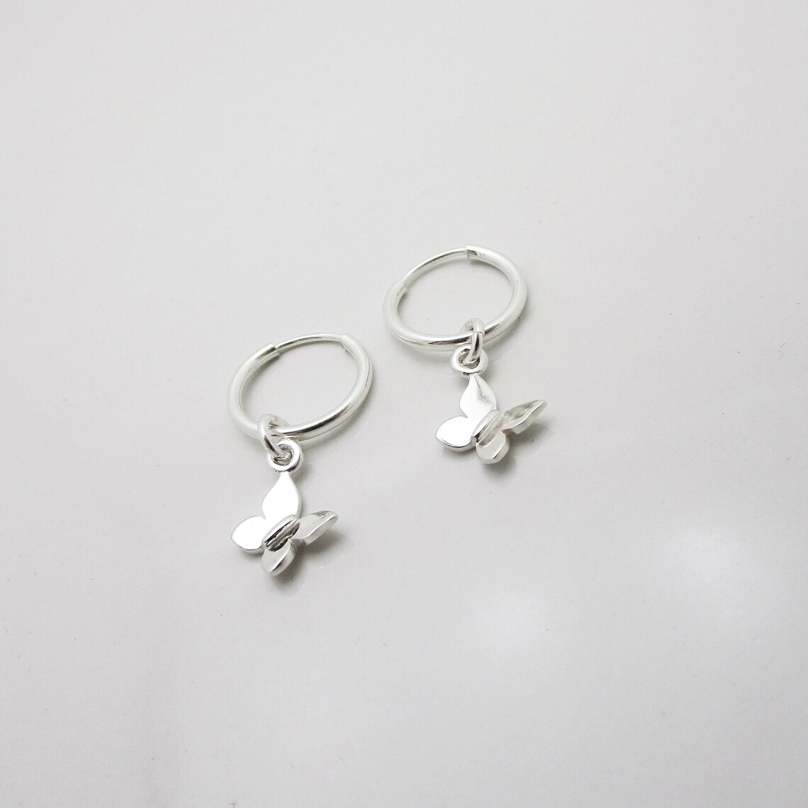Sterling Silver Tiny Butterfly Earrings, Small Endless Hoops - Etsy