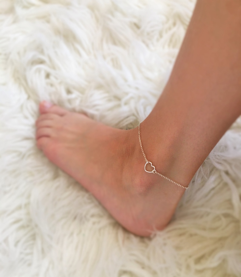 Sterling Silver Heart Anklet Tiny Heart Dainty Ankle - Etsy