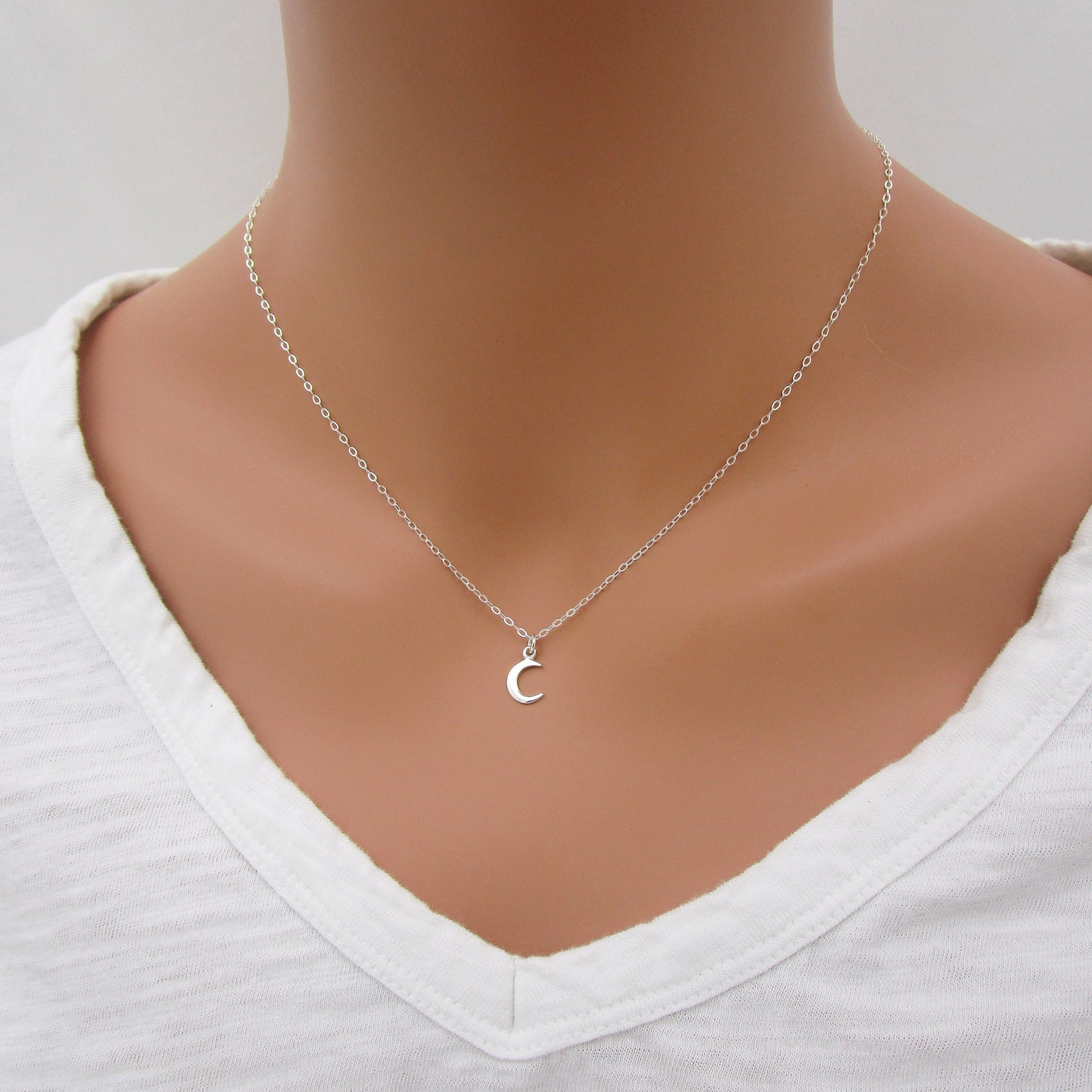 Sterling Silver Tiny Crescent Moon Necklace Tiny Moon Charm - Etsy