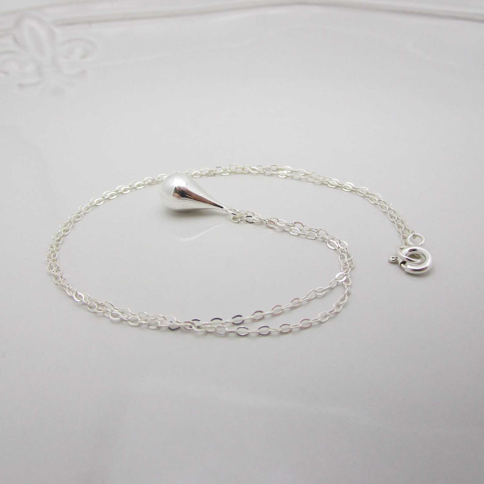 Sterling Silver Teardrop Necklace, 3D Tear Rounded Drop - Etsy