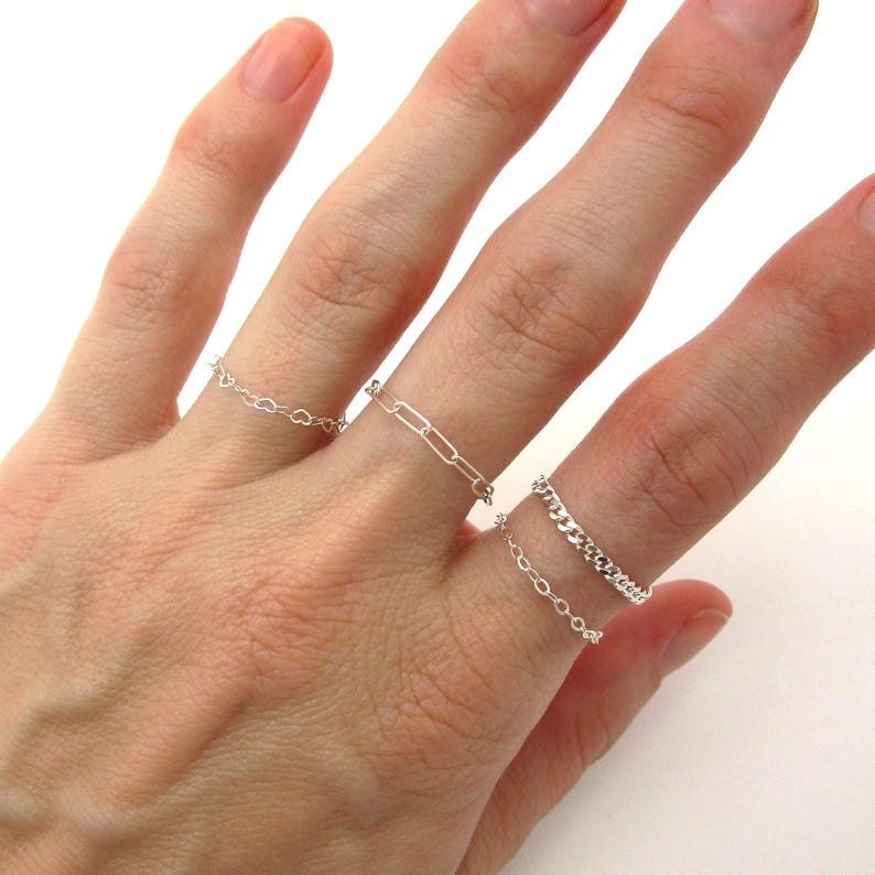 Semi Permanent Chain Ring in 925 Sterling Silver, Stacking Ring - Etsy