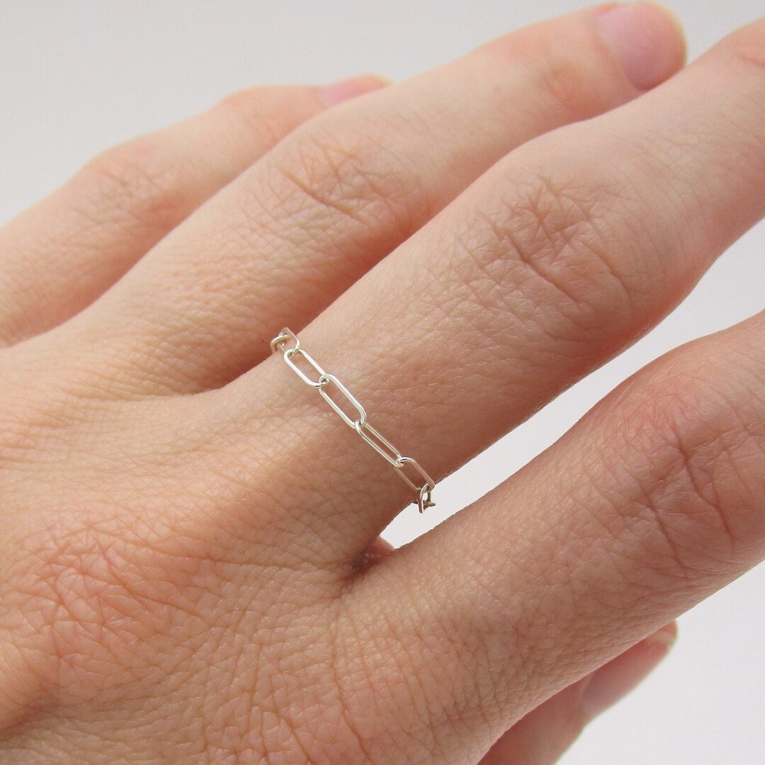 Sterling Silver Paperclip Chain Ring, Dainty Stacking Ring - Etsy