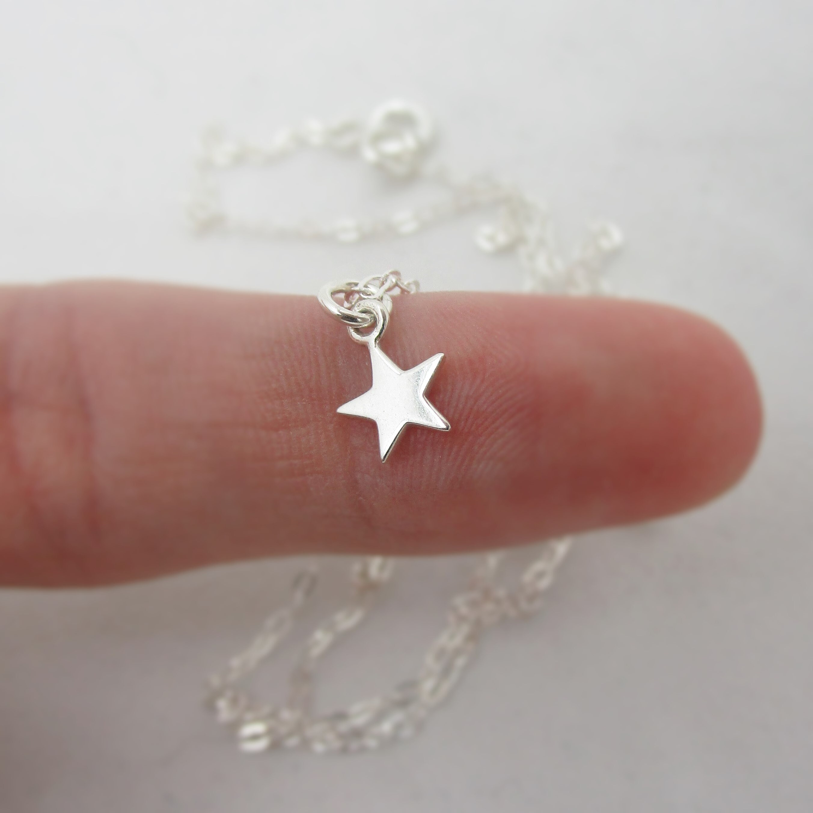 Sterling Silver Tiny Star Necklace Shiny Silver Little Star | Etsy