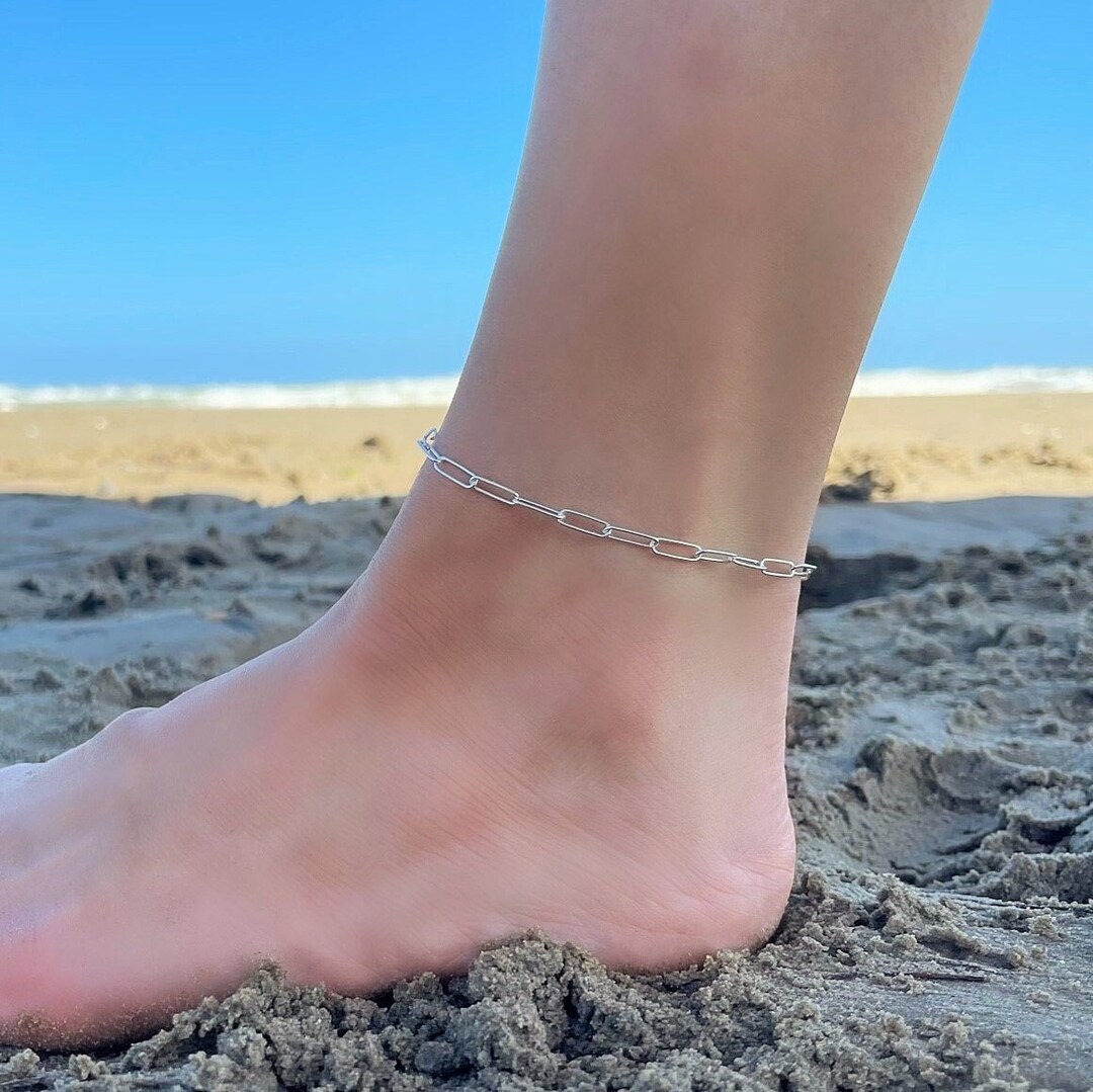 Silver Paper Clip Anklet, Adjustable Rectangle Chain Ankle Bracelet - Etsy