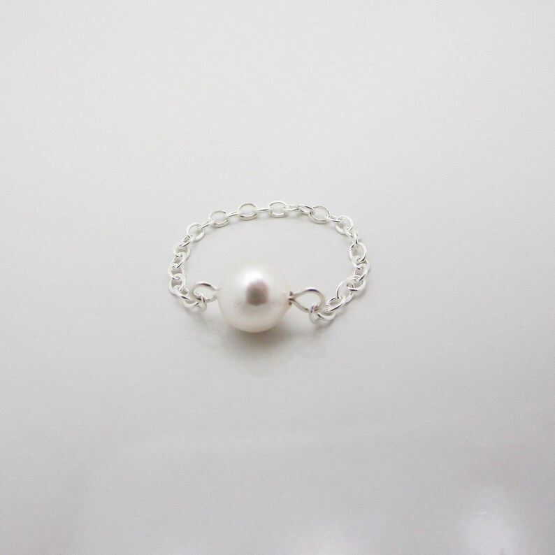 Sterling Silver Pearl Ring Tiny Pearl Chain Ring Silver | Etsy