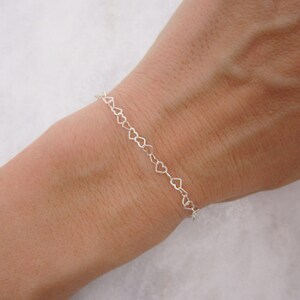 925 Sterling Silver Heart Chain Bracelet, Tiny Heart Links, Valentines ...