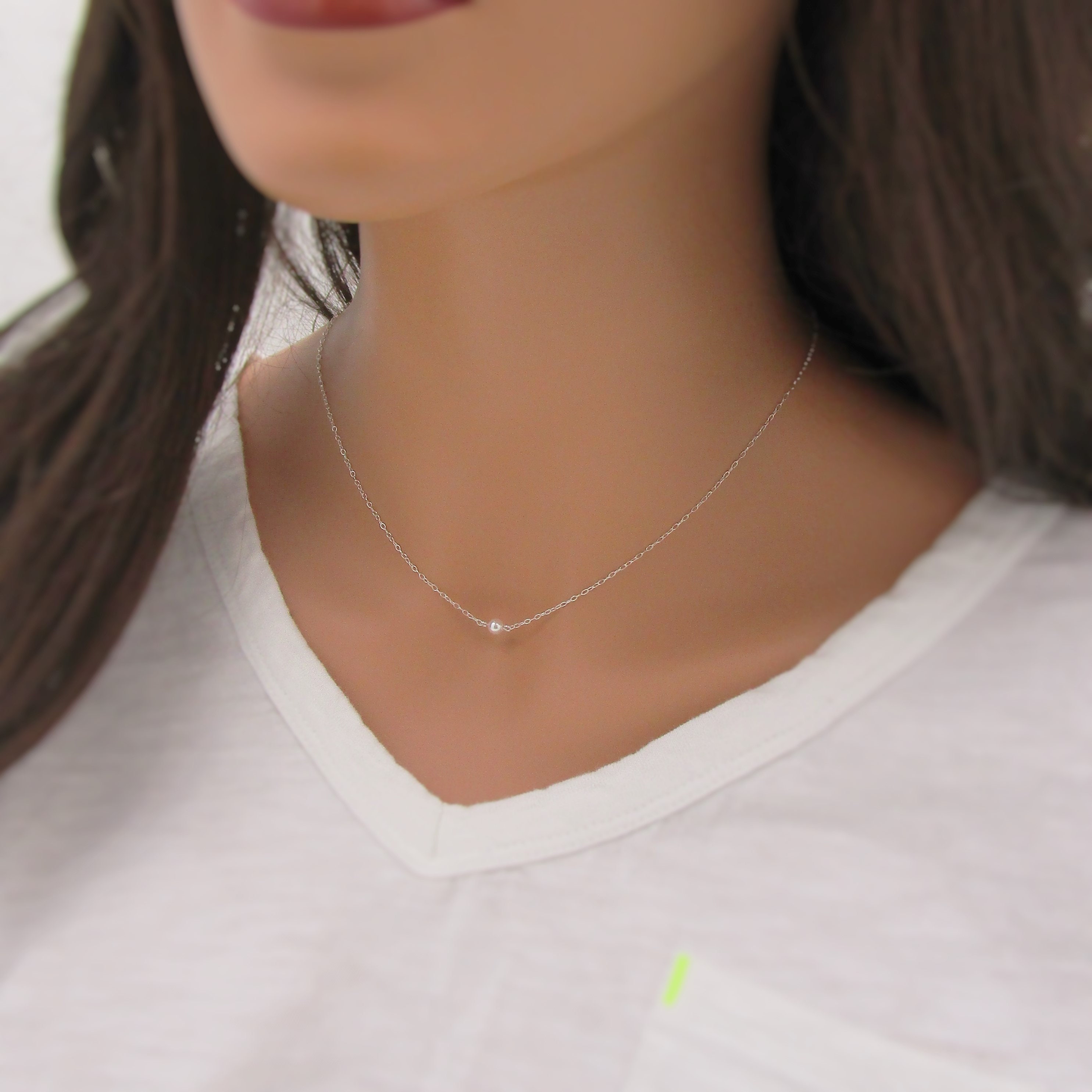 Sterling Silver Single Pearl Necklace, Dainty Choker - Etsy