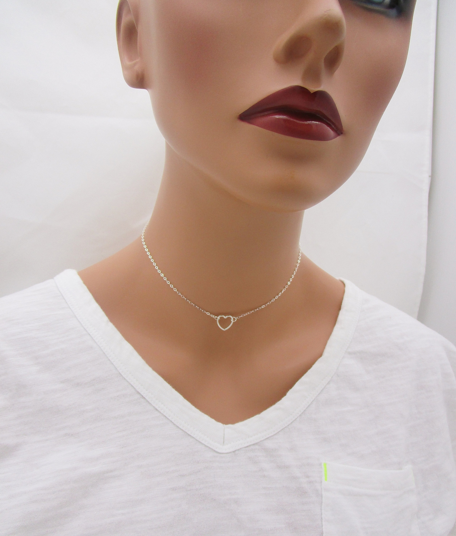 Sterling Silver Heart Choker Necklace Valentines Day Heart - Etsy