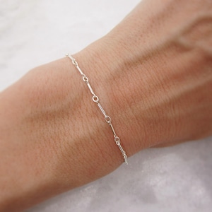 Sterling Silver Bar Chain Bracelet, Dainty Thin Link Layering Bracelet ...