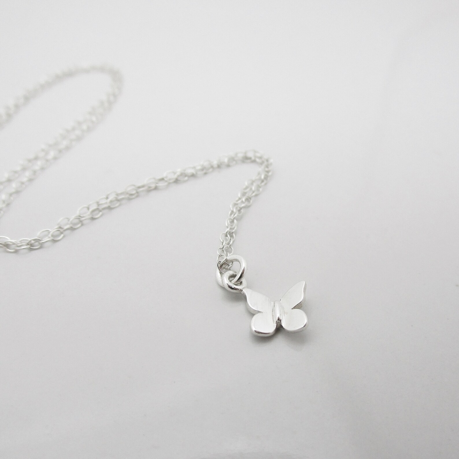 Sterling Silver Tiny Butterfly Necklace, Dainty Charm - Etsy