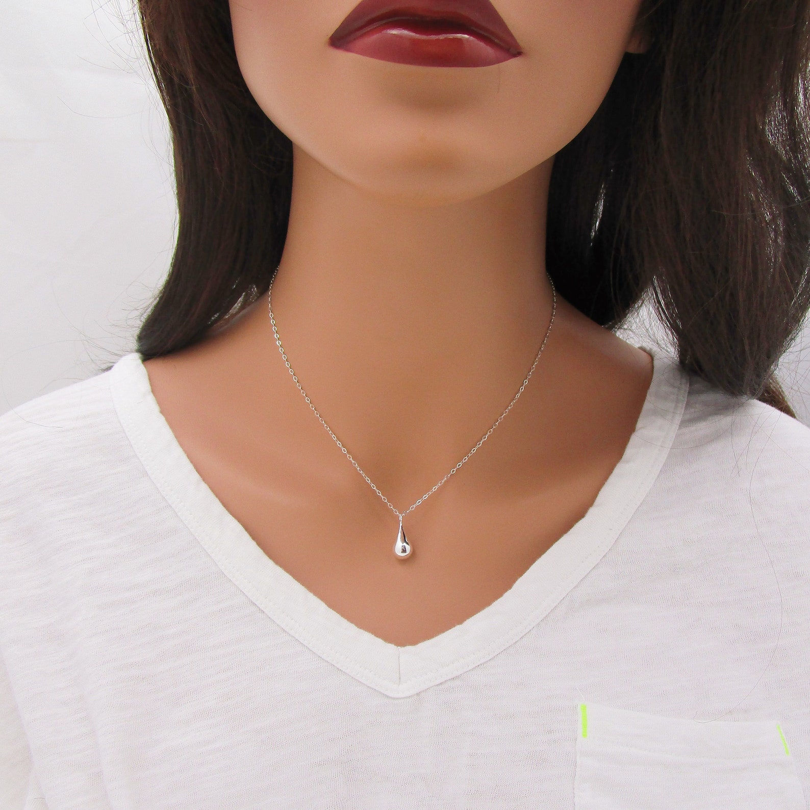 Sterling Silver Teardrop Necklace, 3D Tear Rounded Drop - Etsy