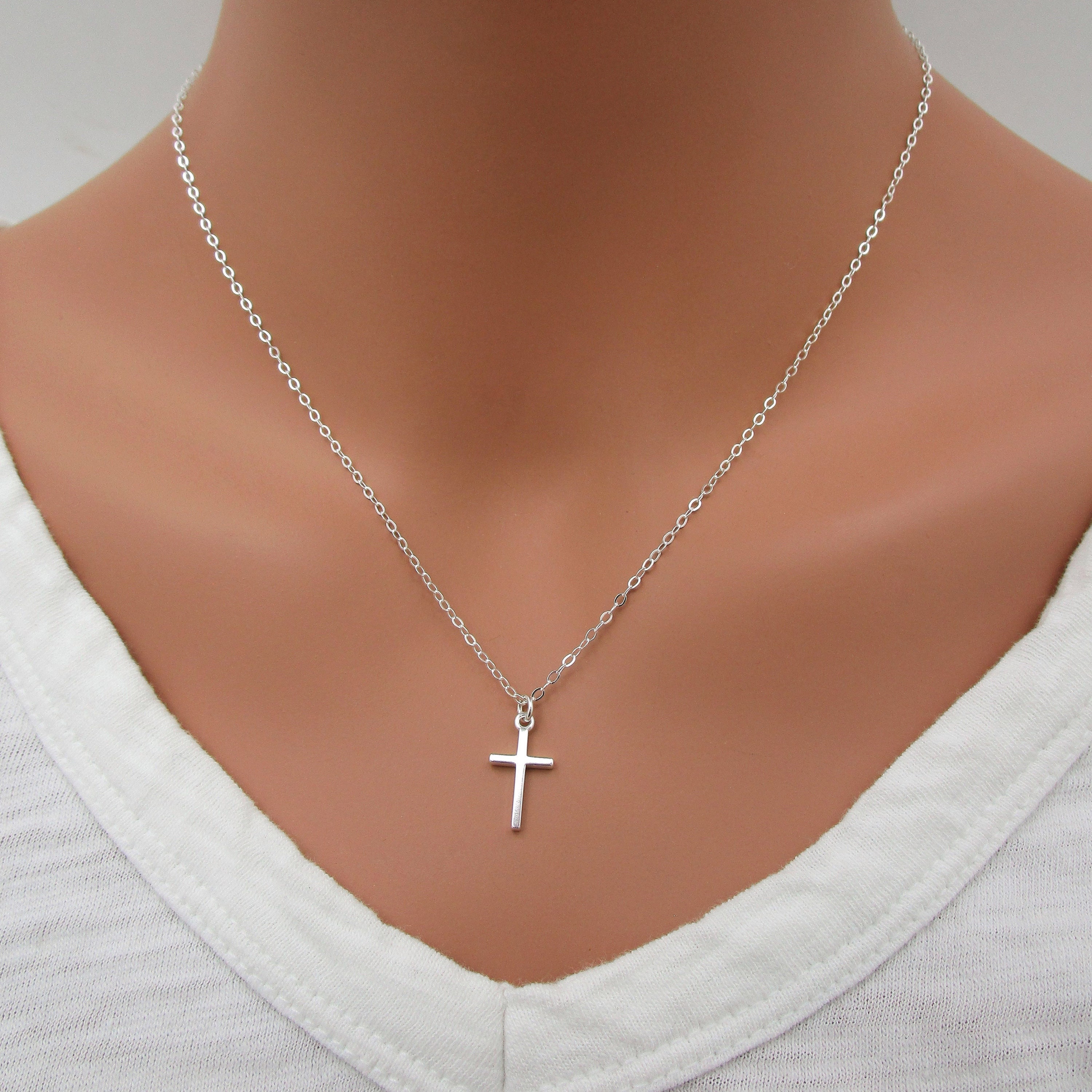 Solid Sterling Silver Child's Tiny Cross Necklace, First Communion or ...