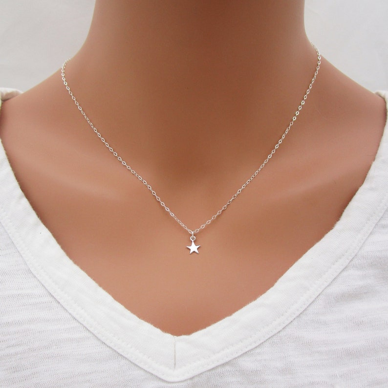 Sterling Silver Tiny Star Necklace Shiny Silver Little Star | Etsy