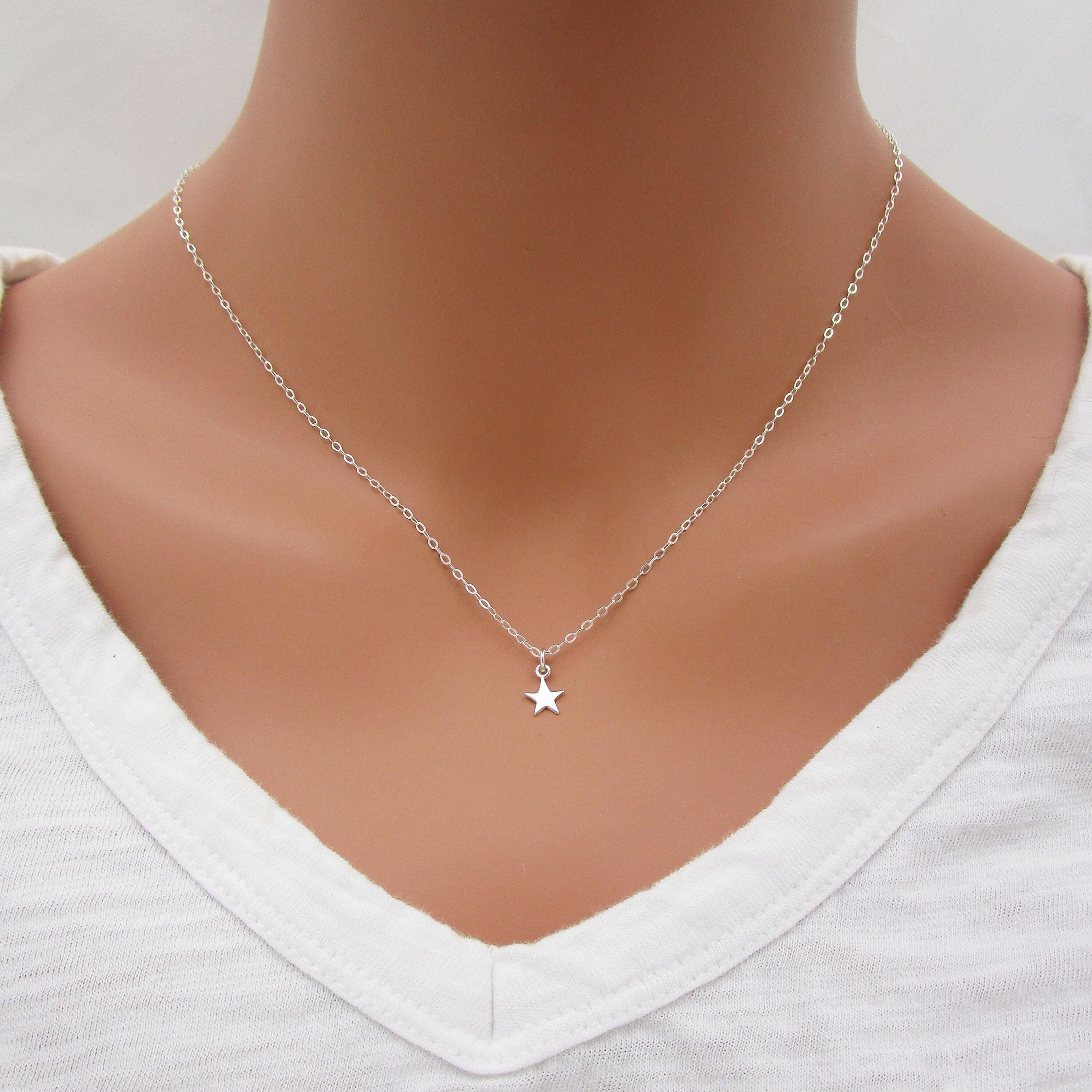 Sterling Silver Tiny Star Necklace Shiny Silver Little Star | Etsy