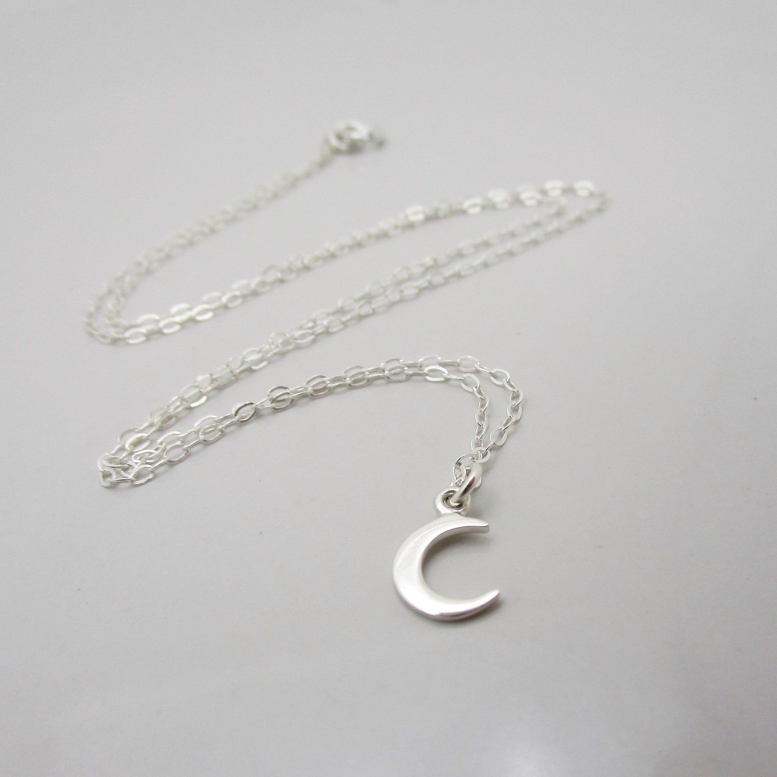 Sterling Silver Tiny Crescent Moon Necklace Tiny Moon Charm - Etsy