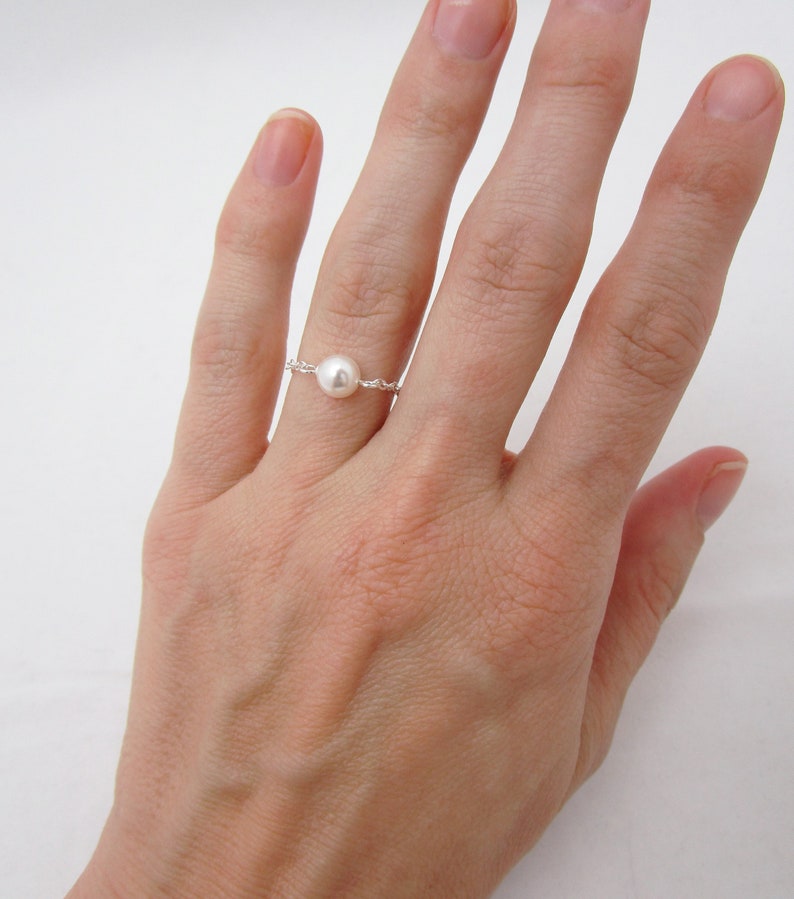 Sterling Silver Pearl Ring Tiny Pearl Chain Ring Silver | Etsy