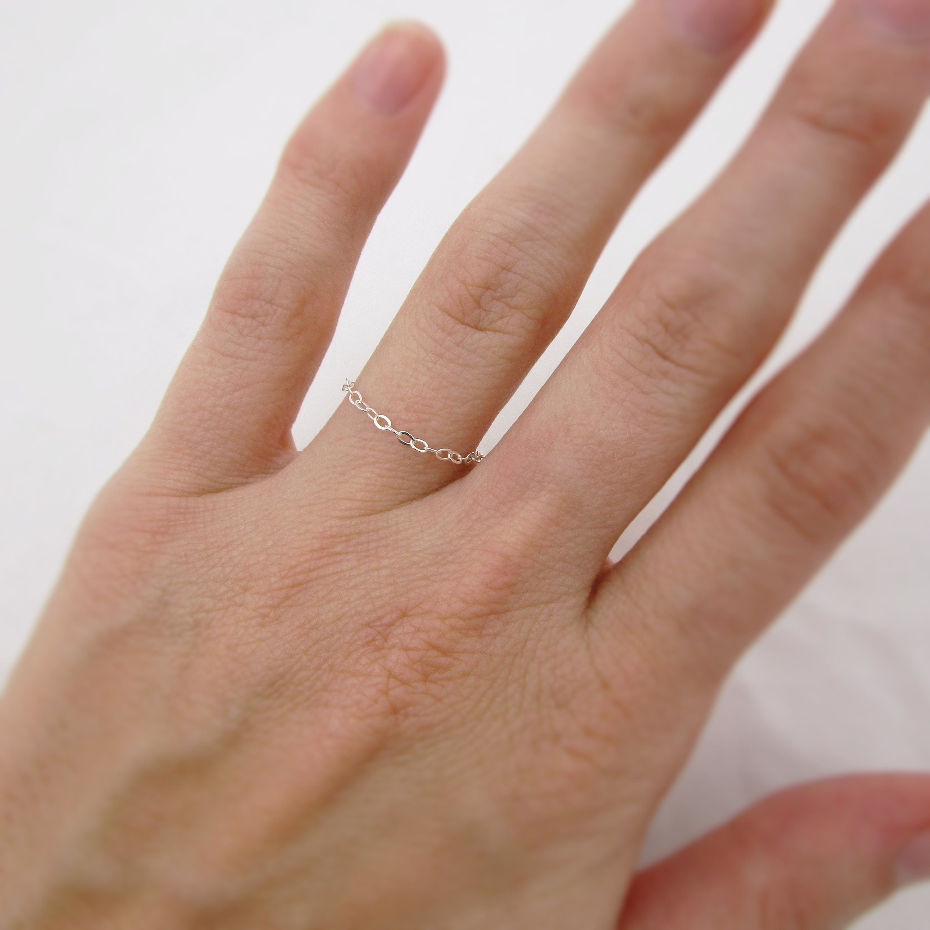 Set of 3 Sterling Silver Chain Rings Dainty Stacking Ring | Etsy