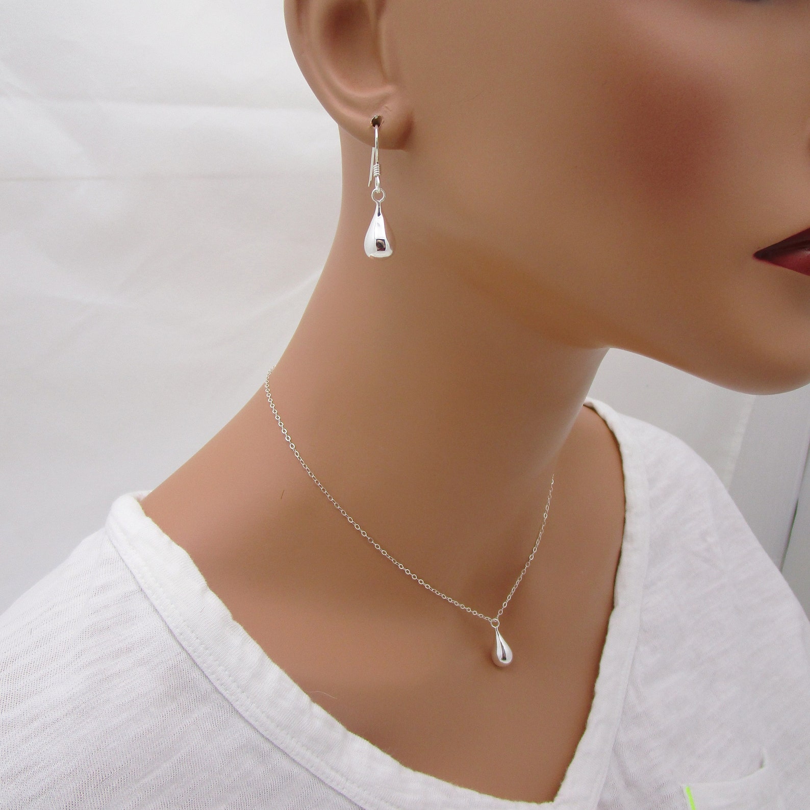 Sterling Silver Teardrop Necklace 3D Tear Drop Necklace - Etsy