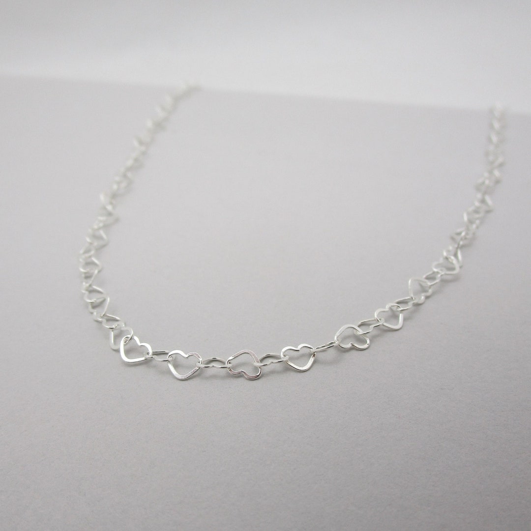 Sterling Silver Heart Chain Necklace, Valentines Day Gift for Her - Etsy