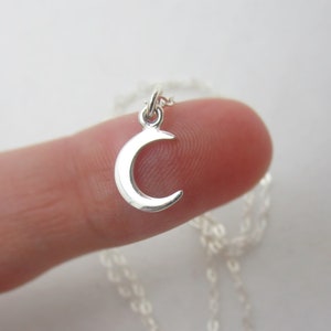Sterling Silver Tiny Crescent Moon Necklace, Tiny Moon Charm Necklace ...