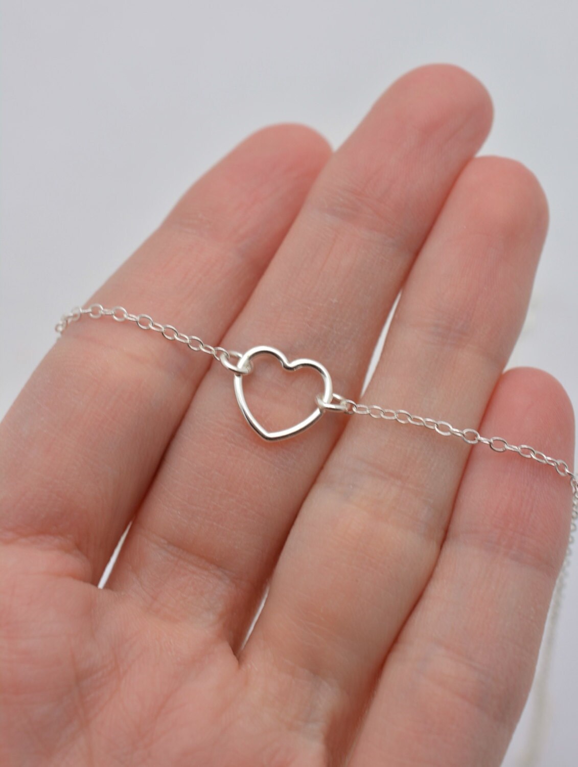 Open Heart Necklace Sterling Silver Tiny Heart Necklace 925 - Etsy