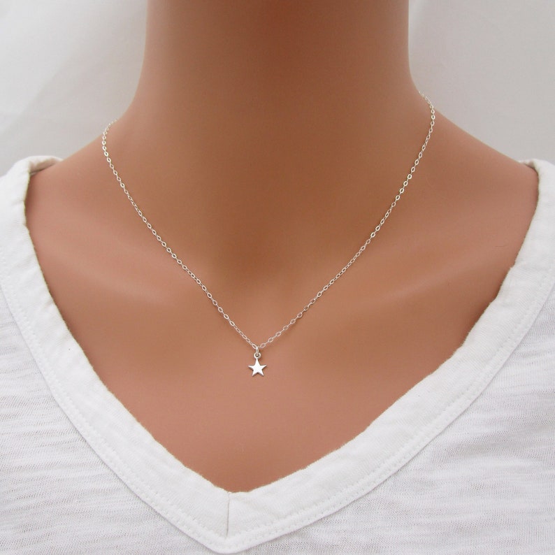 Sterling Silver Tiny Star Necklace Shiny Silver Little Star | Etsy