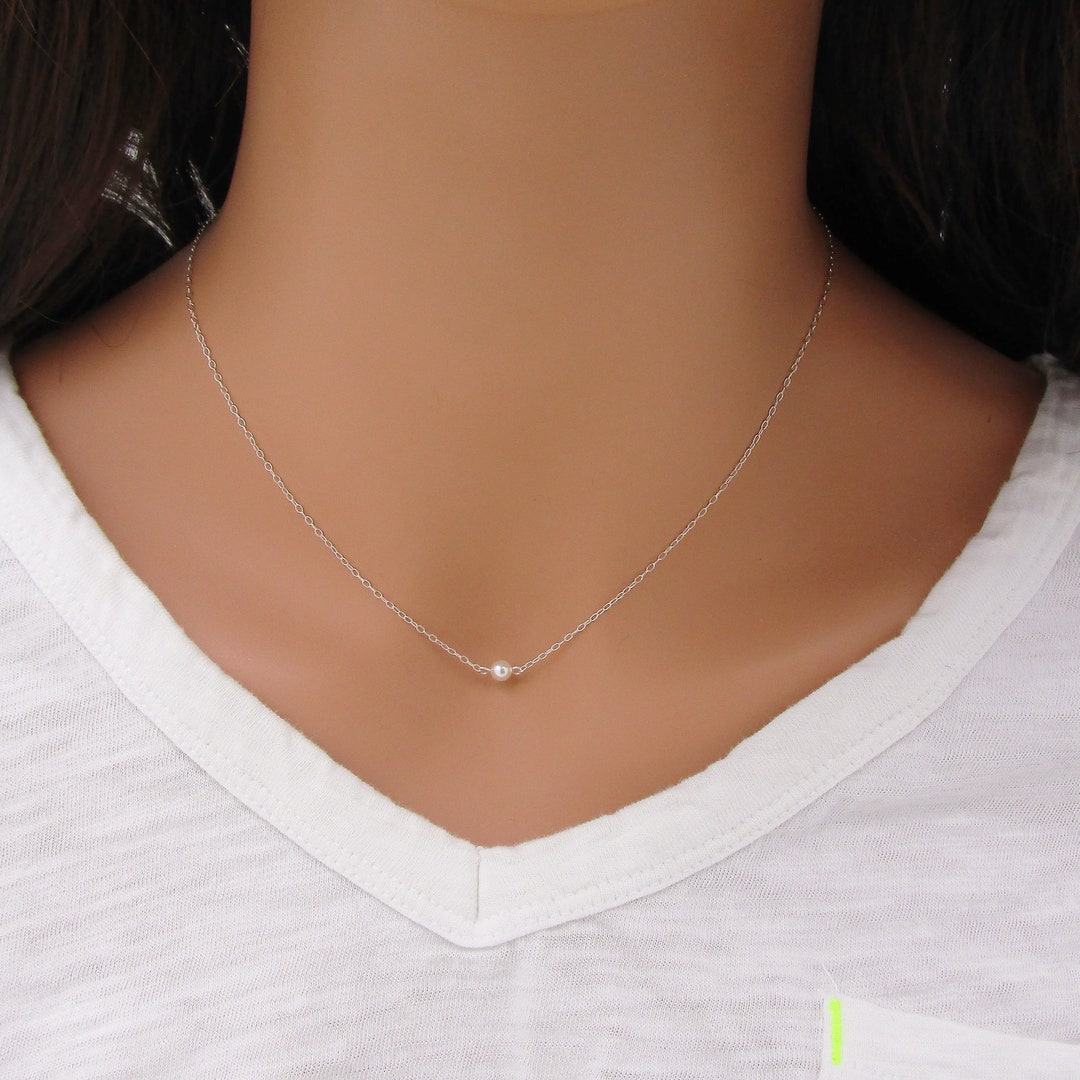 Sterling Silver Single Pearl Necklace, Dainty Choker - Etsy