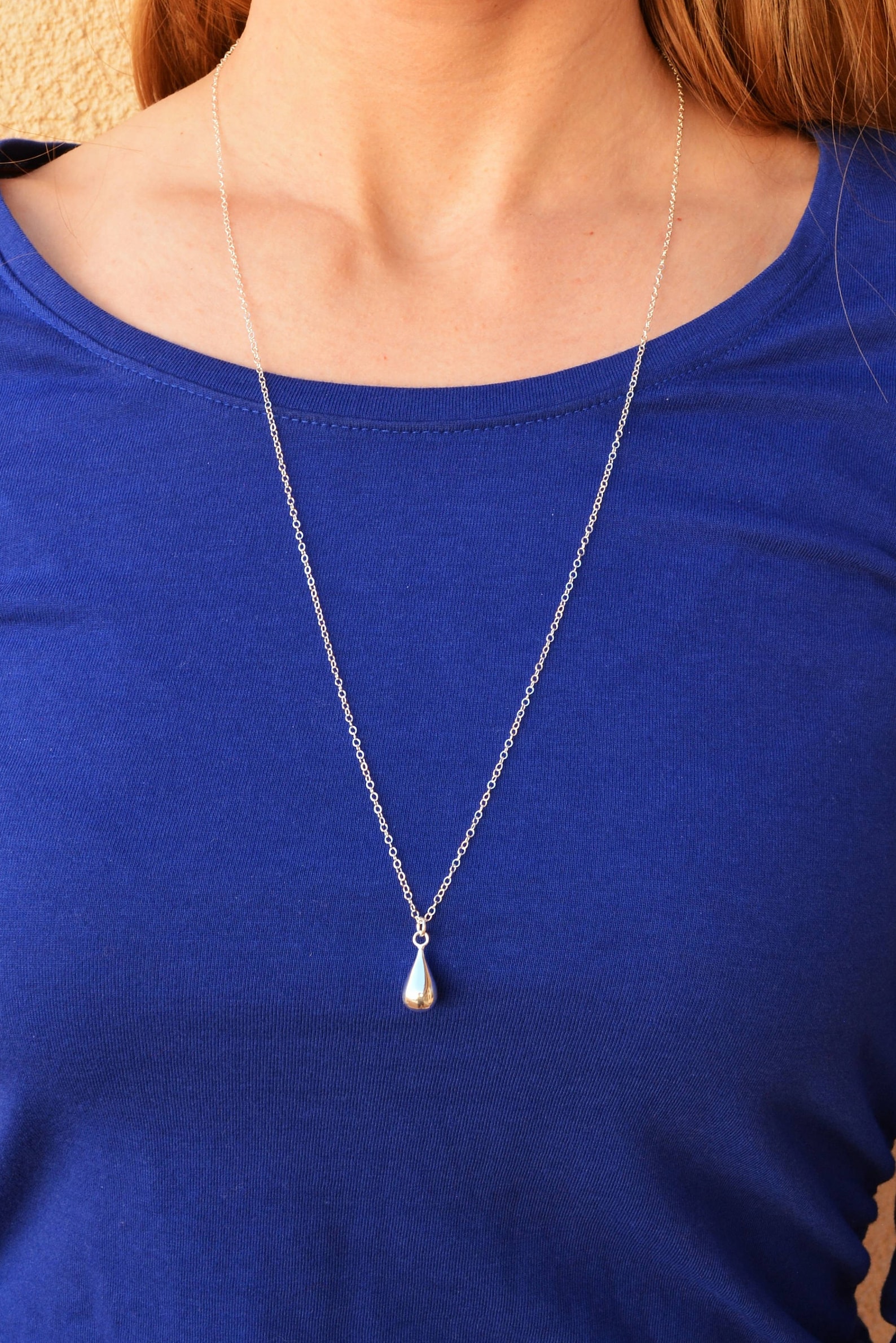 Sterling Silver Teardrop Necklace Single Tear Drop Charm | Etsy