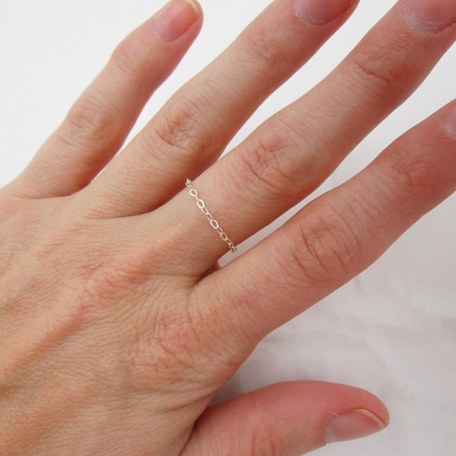 Sterling Silver Chain Ring Dainty Thin Ring Stackable - Etsy