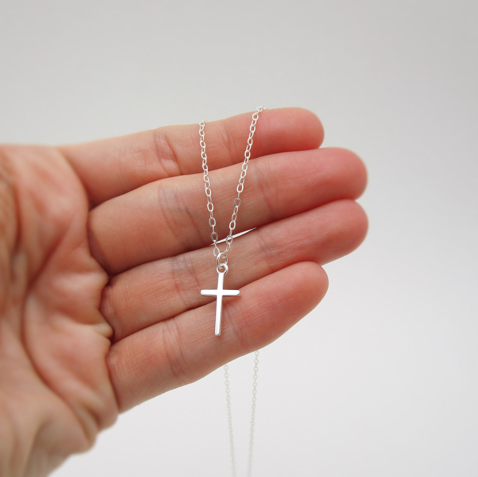 Solid Sterling Silver Child's Tiny Cross Necklace, First Communion or ...
