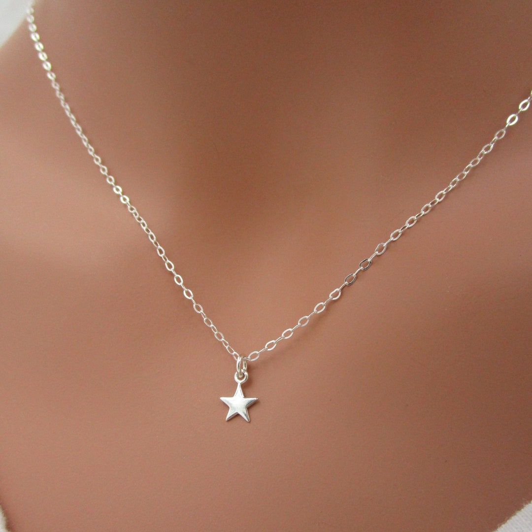 Sterling Silver Tiny Star Necklace, Shiny Silver Little Star Charm ...