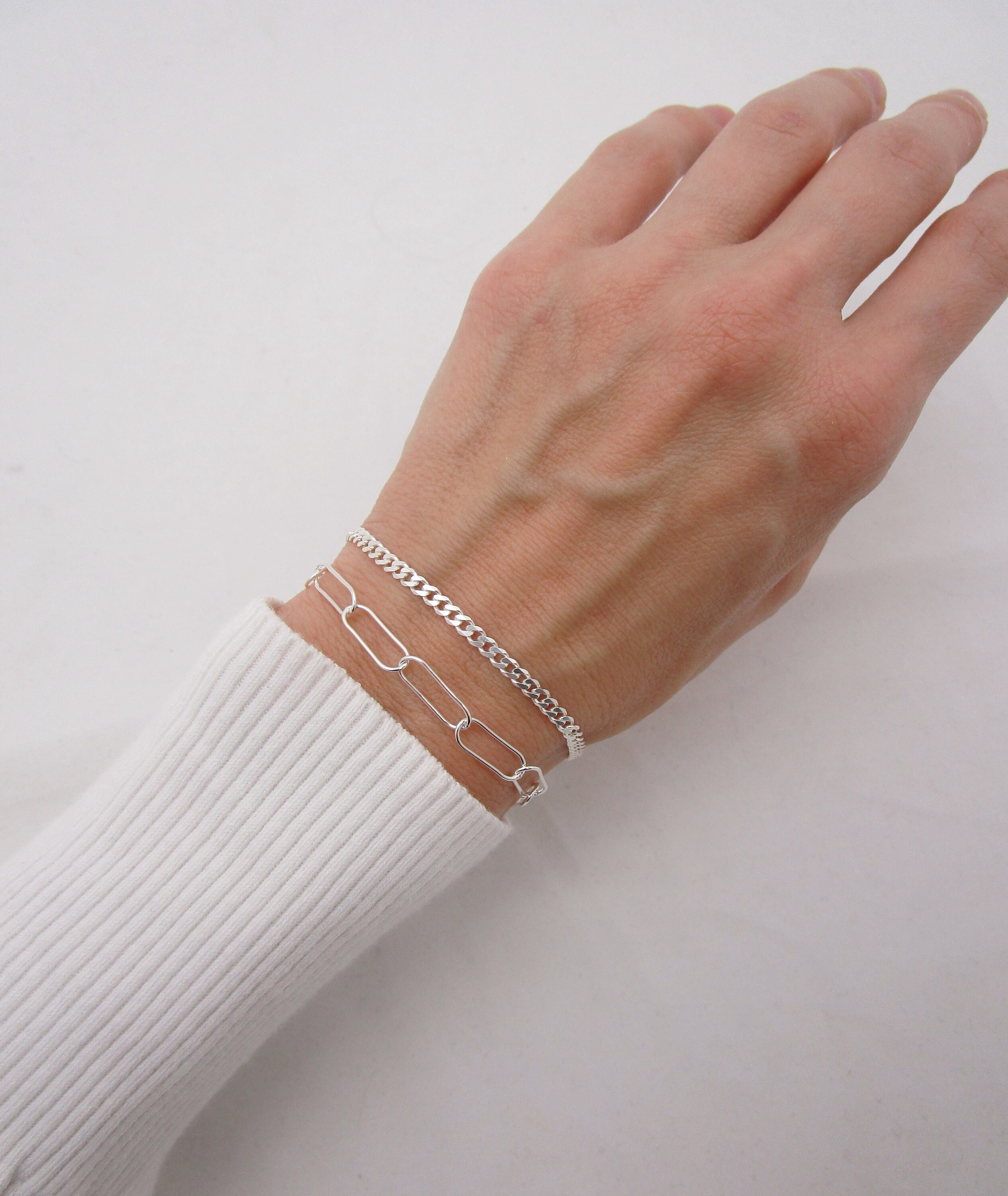 Paperclip Chain Bracelet Real Sterling Silver Paper Clip | Etsy