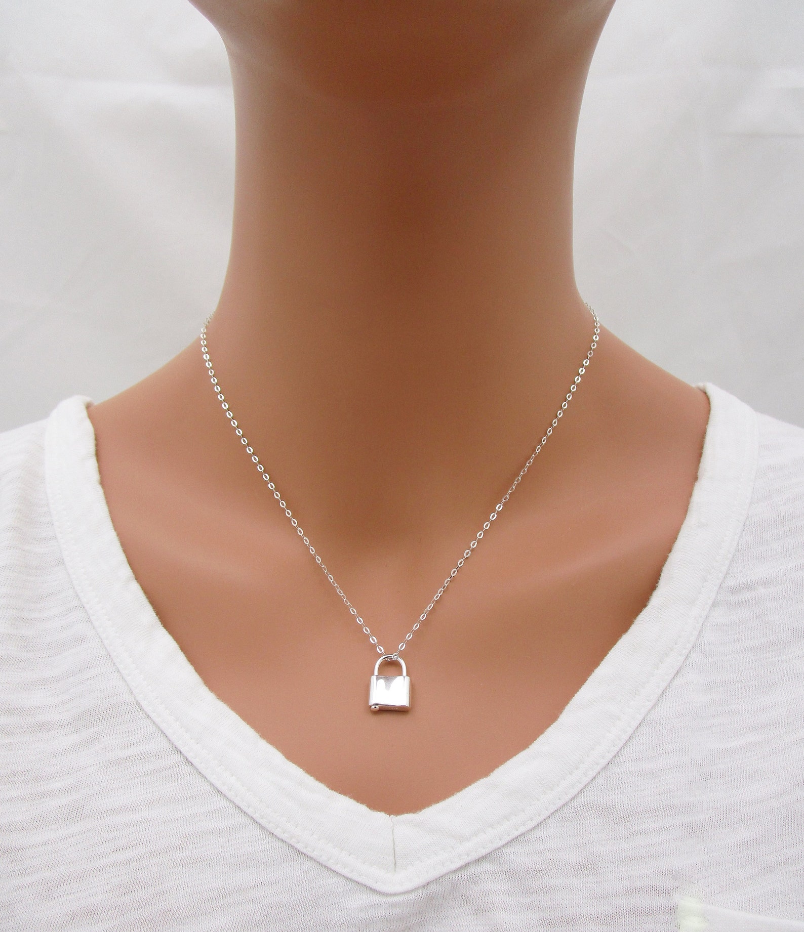 Sterling Silver Lock Necklace Tiny Padlock Necklace | Etsy