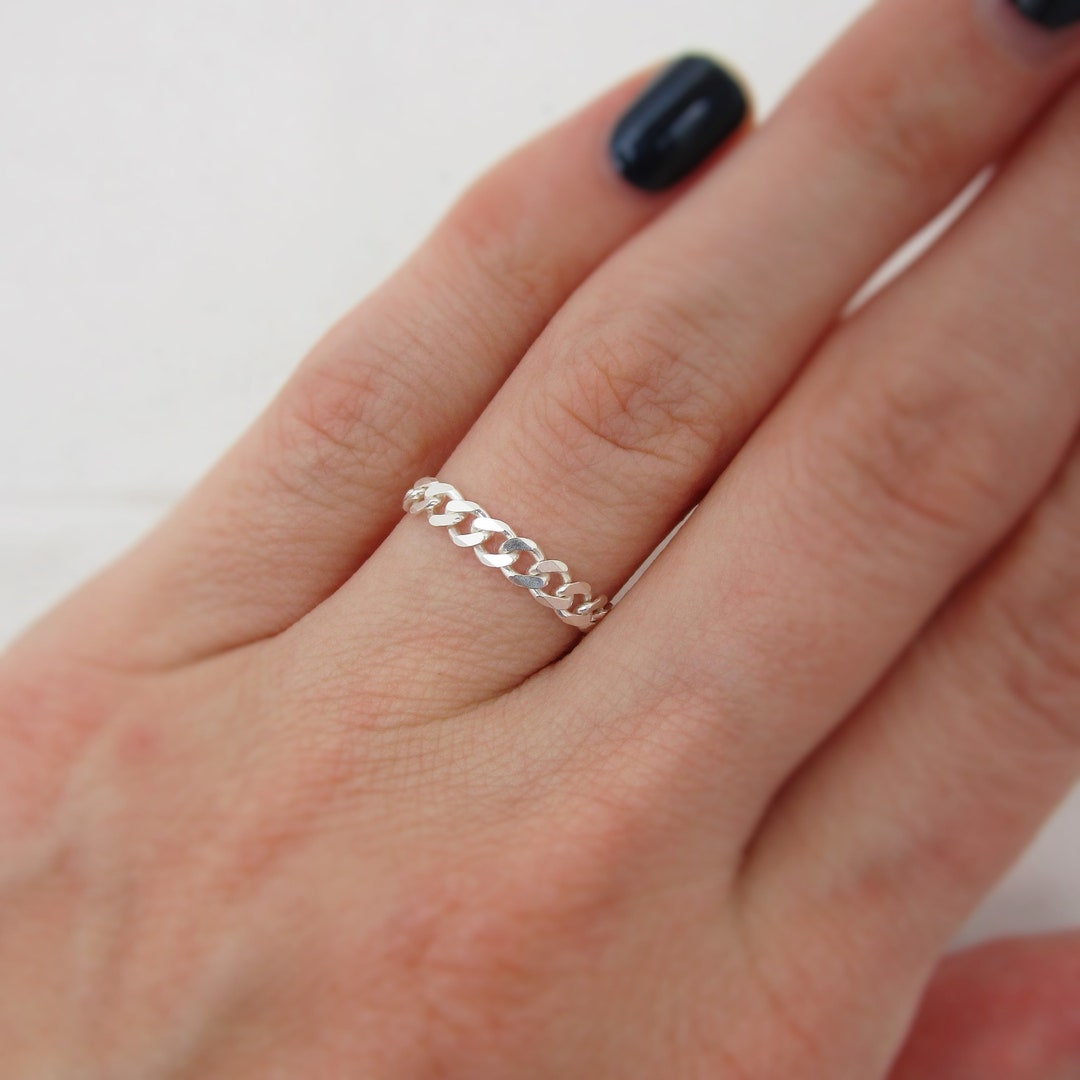 Sterling Silver Thick Curb Chain Ring, Flexible Link Band - Etsy