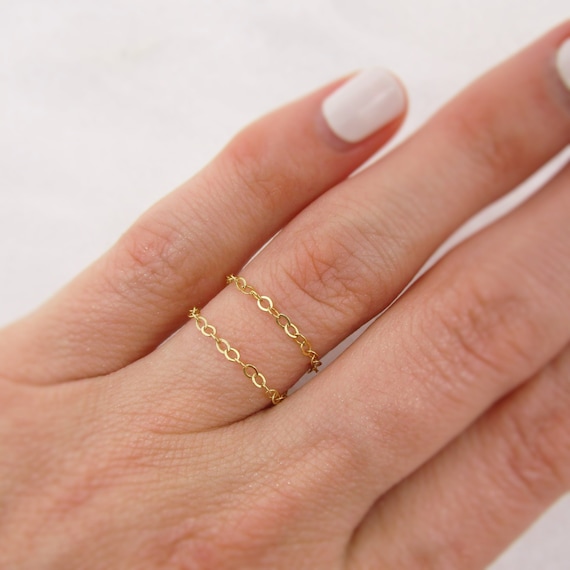 Set of 2 Gold Chain Rings 14K Gold Filled Stacking Ring Set | Etsy
