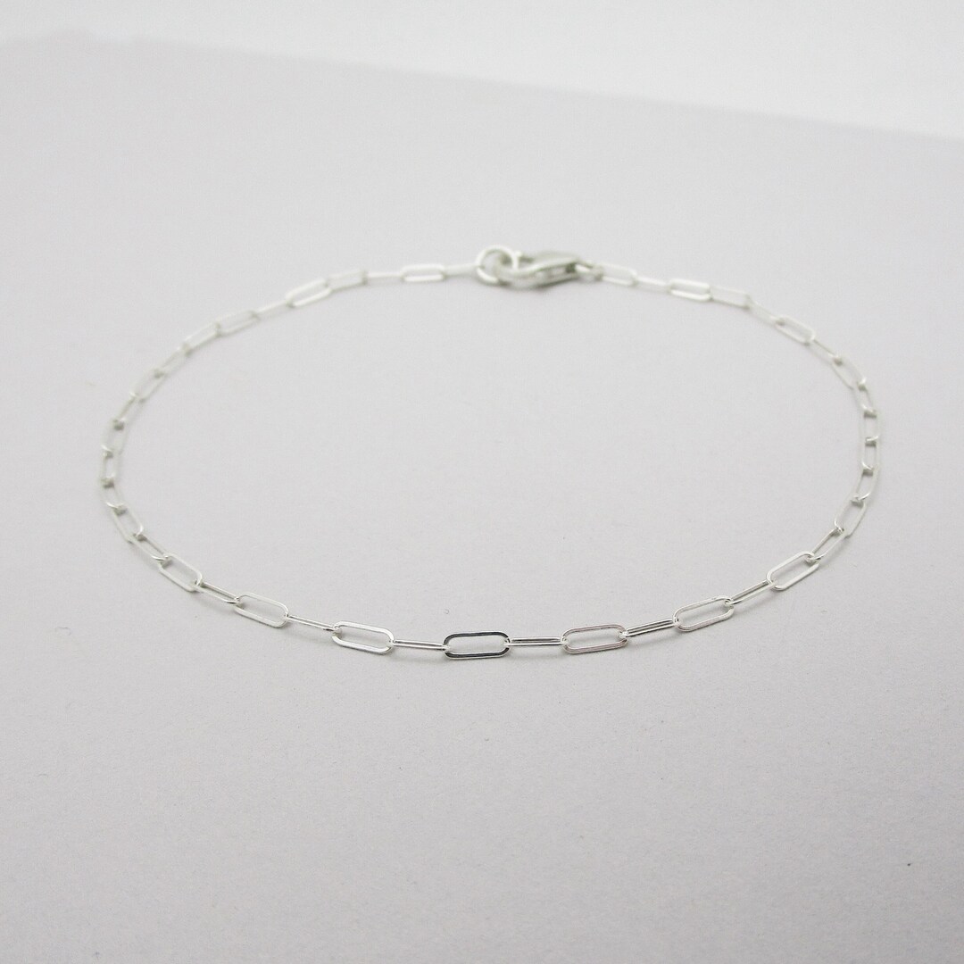 Sterling Silver Dainty Chain Bracelet, Tiny Mini Paperclip Chain - Etsy
