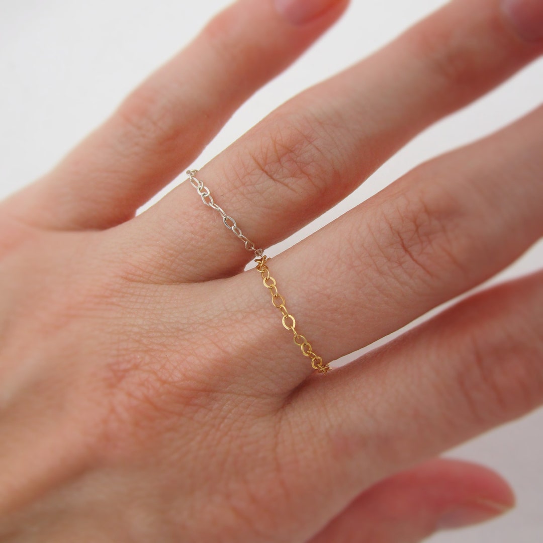 Set of 2 Chain Rings, Mixed Metal Gold and Sterling Silver Stacking ...