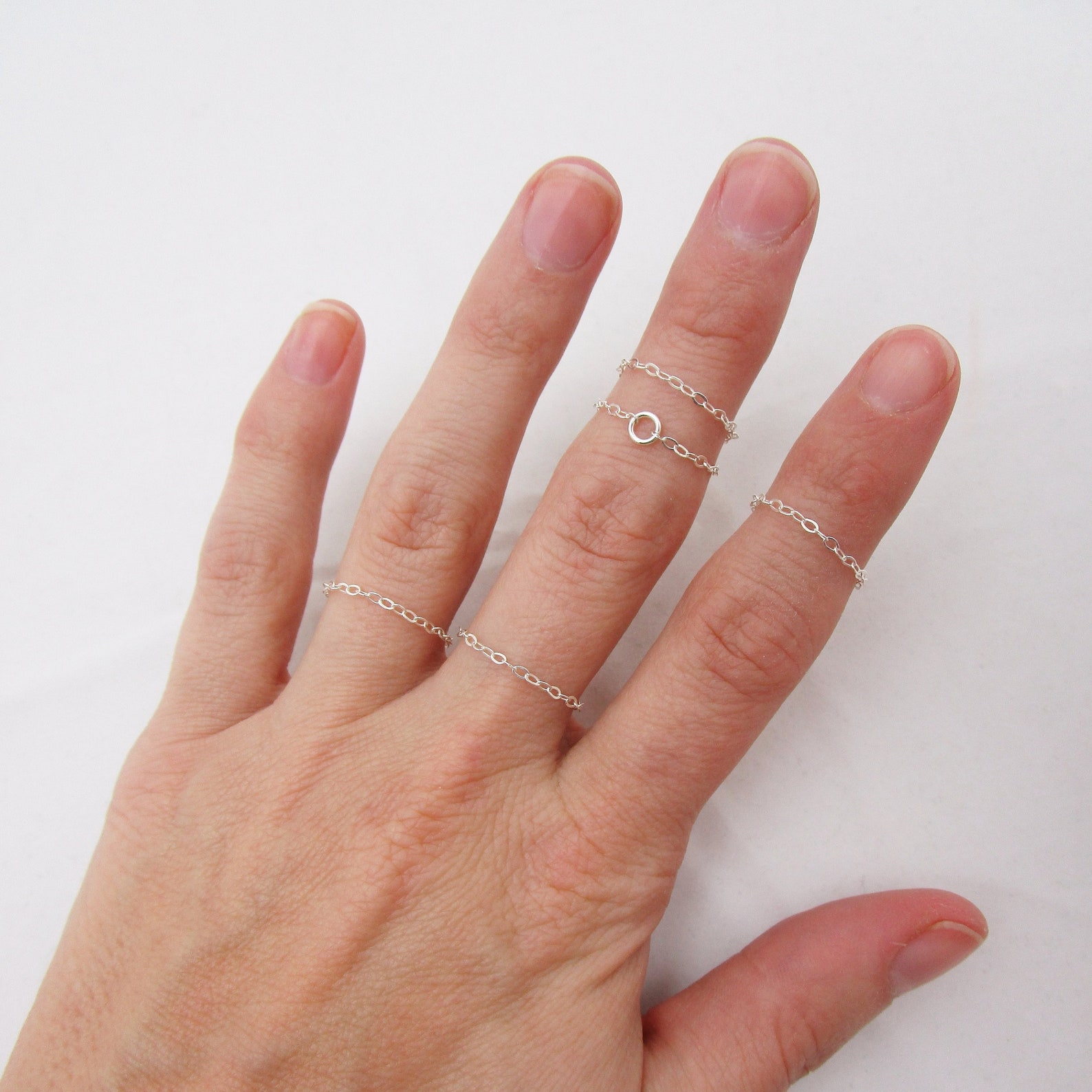 Set of 3 Sterling Silver Chain Rings Dainty Stacking Ring | Etsy