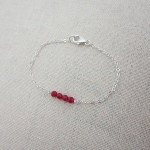 Dainty Ruby Bracelet, 925 Sterling Silver and Genuine Ruby Gemstone Bar ...