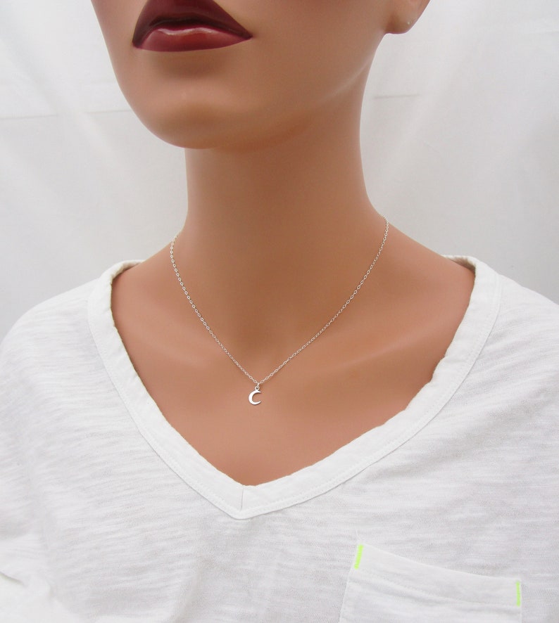 Sterling Silver Tiny Crescent Moon Necklace Tiny Moon Charm - Etsy