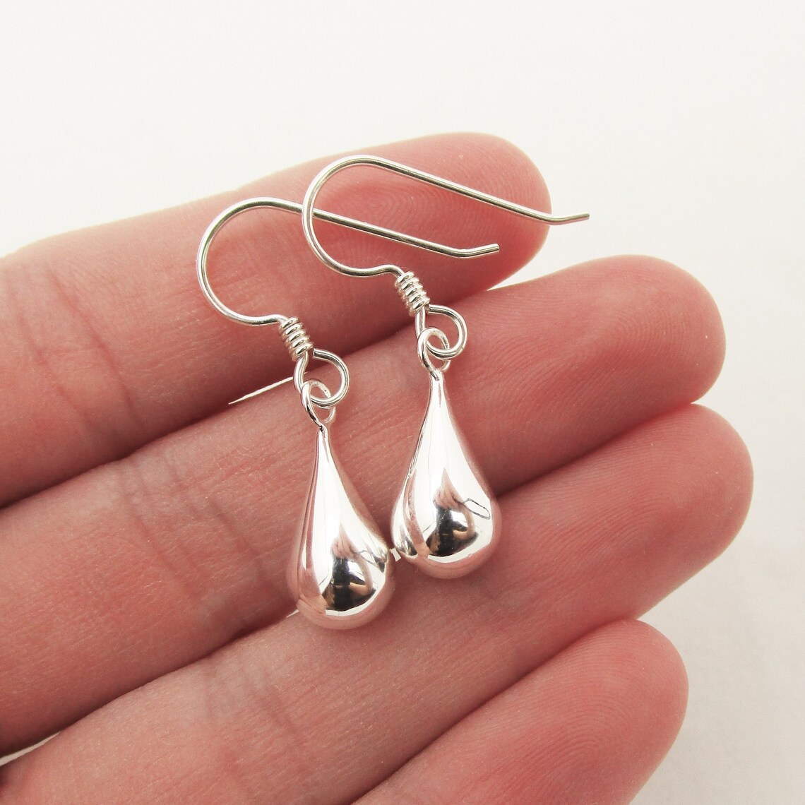 Shiny Sterling Silver Teardrop Dangle Earrings Etsy