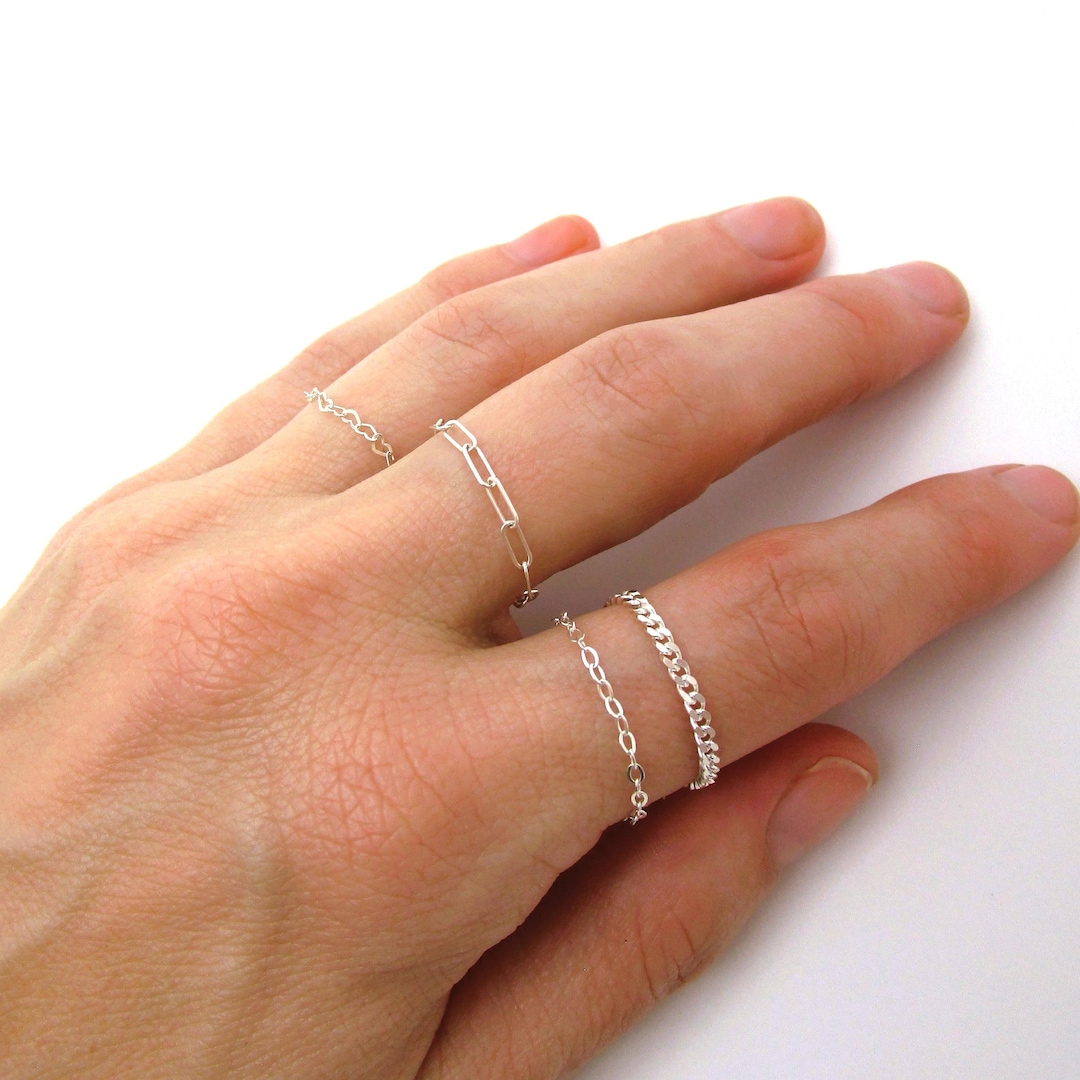 Semi Permanent Chain Ring in 925 Sterling Silver, Stacking Ring - Etsy