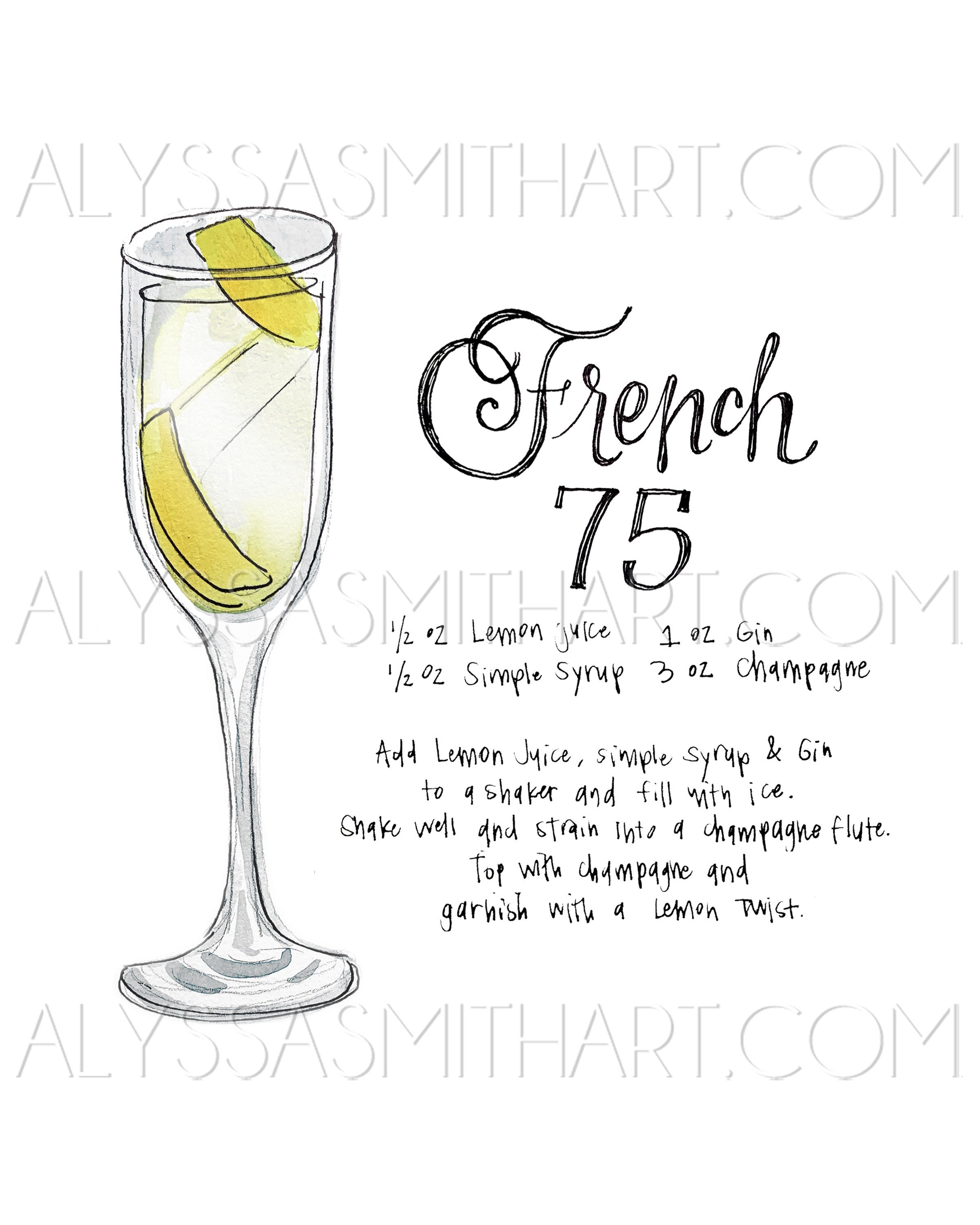 French 75 Drink Print - Etsy