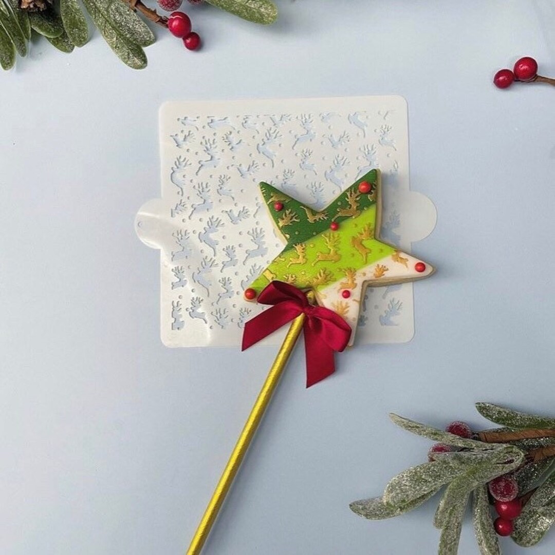 Flying Reindeer Pattern Stencil. Christmas Design. Cookie and Fondant ...